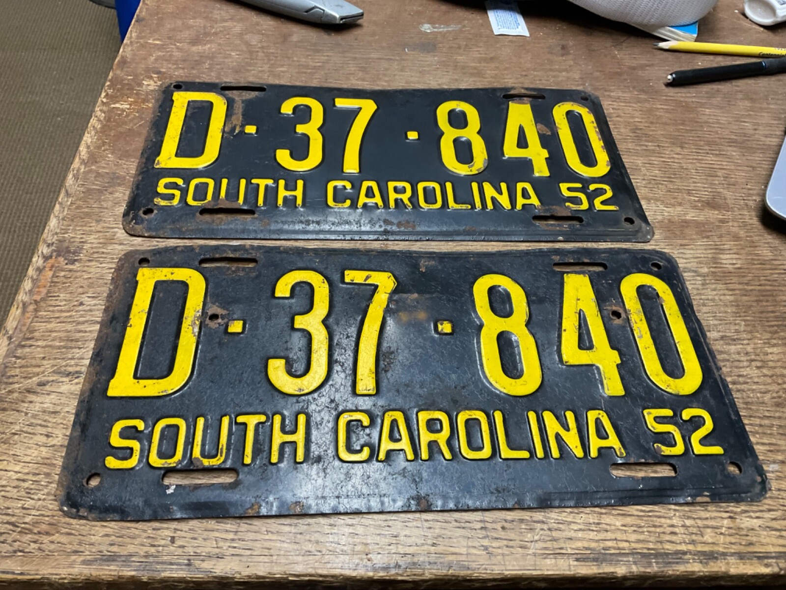 License Plate South Carolina SC D D 37 840 1952 Matching Pair Extra ...