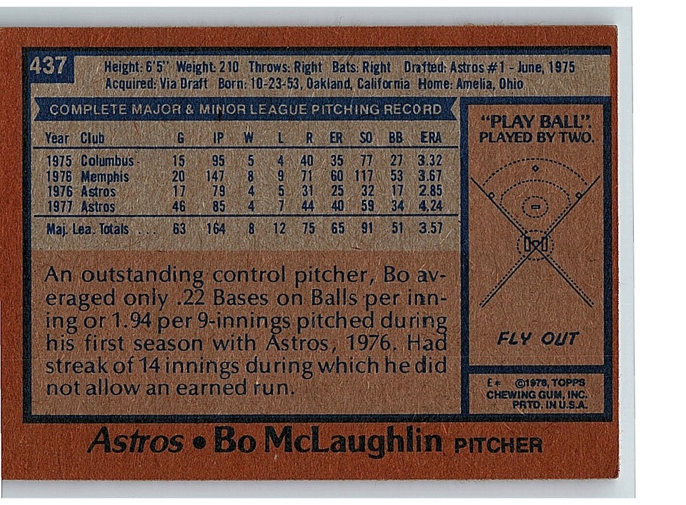 1978 Topps Baseball Card Single - #437 Bo McLaughlin A2 | eBay