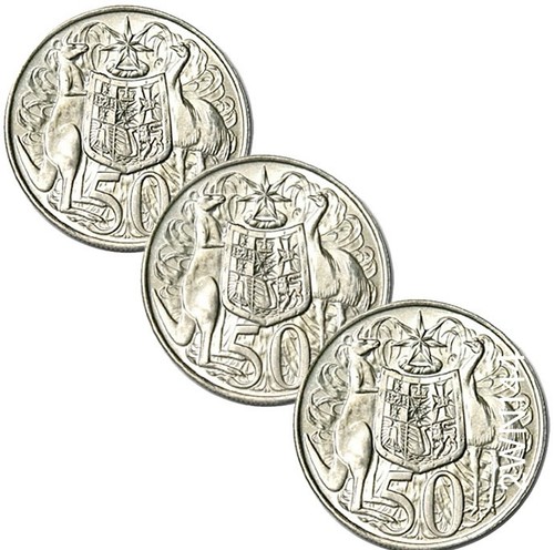 Australia 1966 round 50 cent 3-Coin Lot. Better grade 50c Coins - 1oz ...