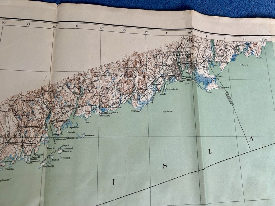 Antique 1913 Topographic Map of Long Island, New York, Julius Bien/USGS ...