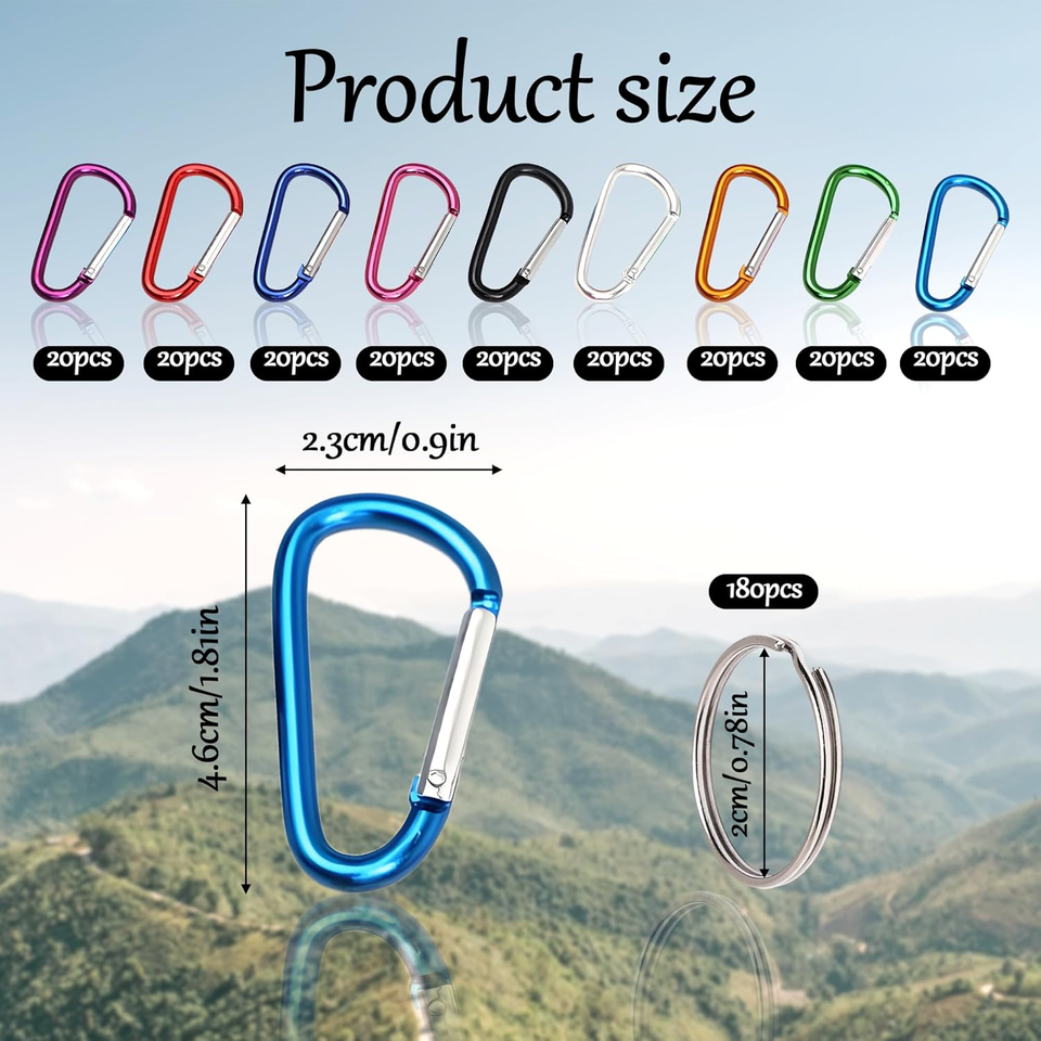 180 Pcs 1.8" Small Aluminum Clip Keychain Buckle Clip Bulk Mini ...