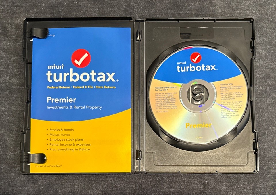 2017 Intuit TurboTax Premier Investments Rental Property Tax CD Windows ...