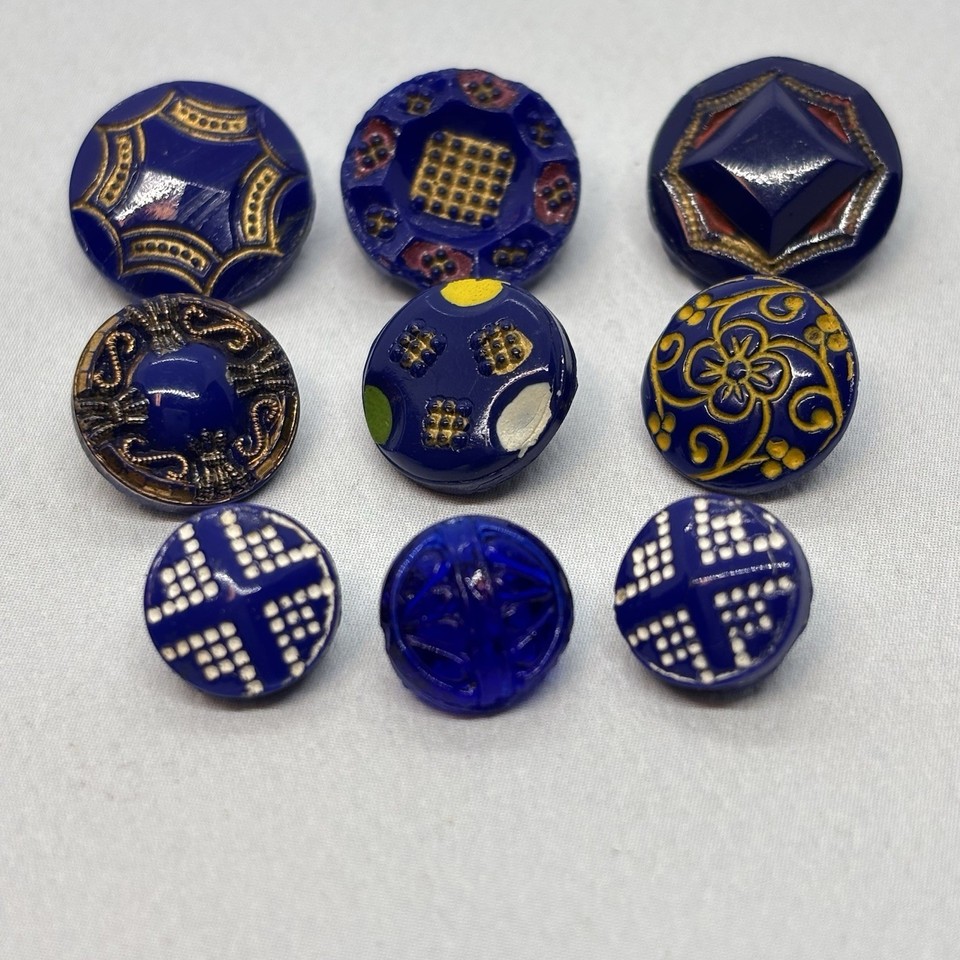 Vintage Cobalt Blue Glass Button Lot Small & Dimi Paint DF | eBay