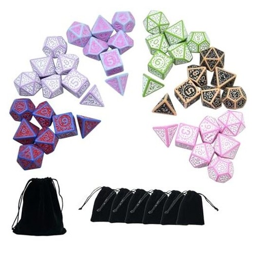 Retro Polyhedral Dice Sets with Pouches for D&D DND RPG 6-color Retro ...