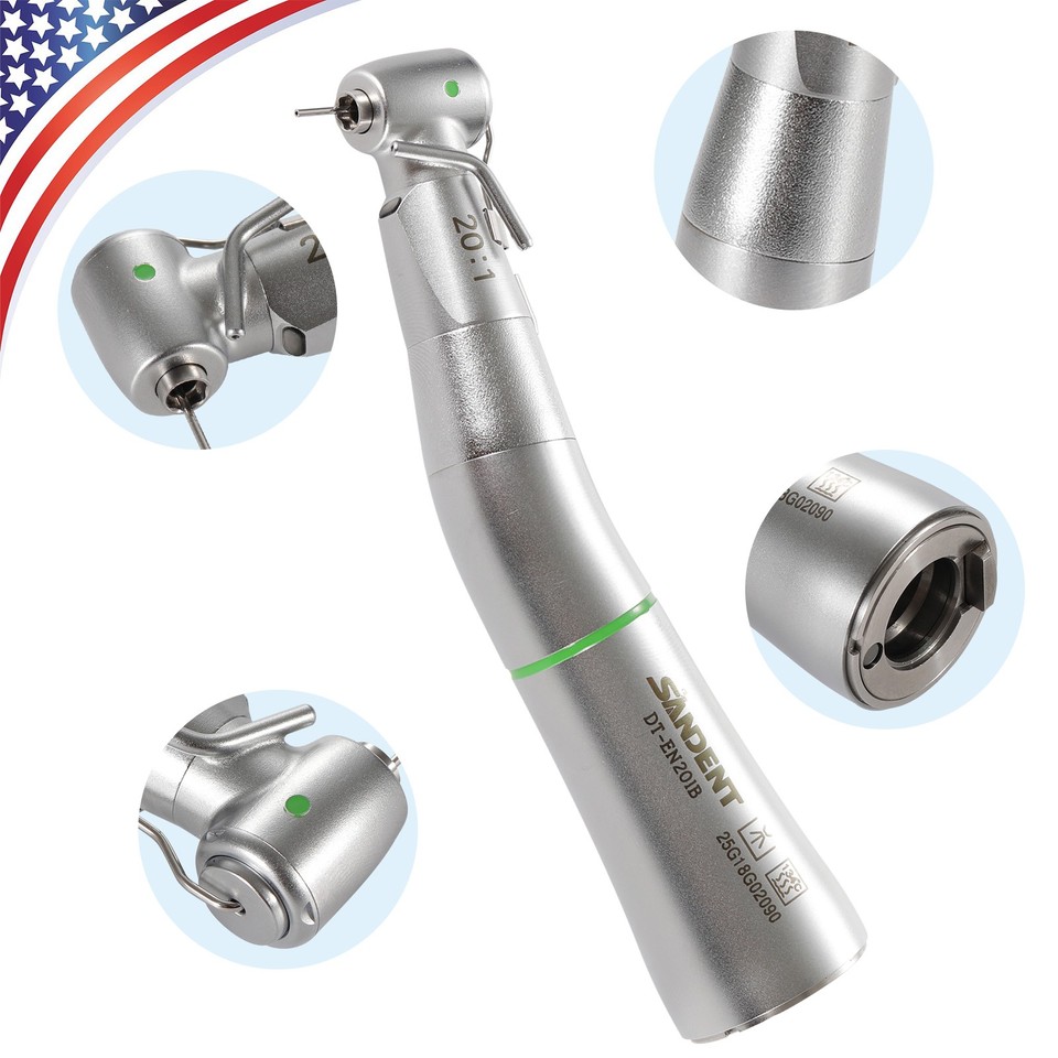 SANDENT LED Dental Electric Handpiece 20:1 Contra Angle Fiber Optic ...