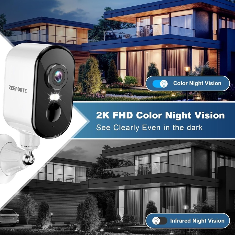Security Cameras Wireless Outdoor 2K Battery Powered WiFi Outdoor ...