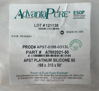 AdvantaPure APST-0188-0313L Platinum Cured Silicone Tubing - 50 ft ...