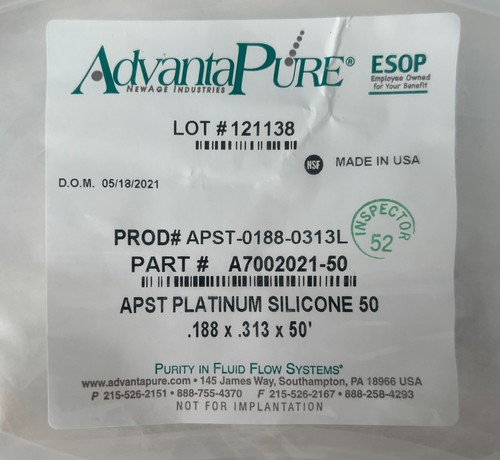 AdvantaPure APST-0188-0313L Platinum Cured Silicone Tubing - 50 ft ...