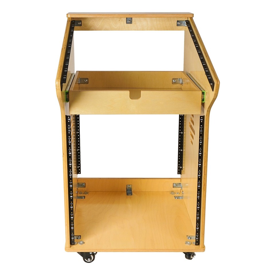 Sound Town 12U Wood Studio Rack w/ 11U Top, 2U Drawer, Golden Oak SDRK ...