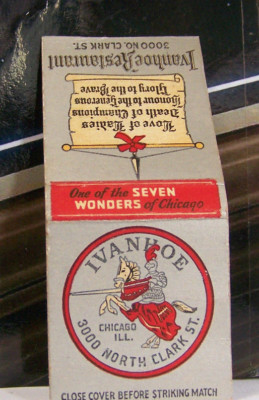 Rare Vintage Matchbook Cover W1 Chicago Illinois Ivanhoe Knight ...