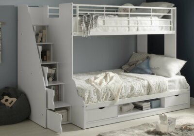 Trio Small Double Bunk Bed With Storage Stairs - White Grey Or Oak ...
