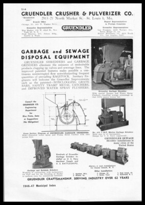 1946 Gruendler Crusher Pulverizer Garbage Equip St Louis MO VTG trade ...