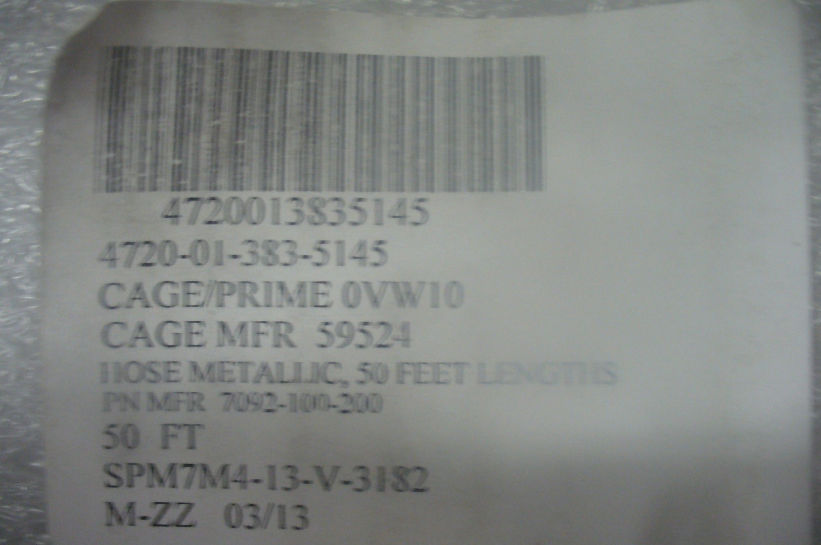PARKER-HANNIFIN Hose Nonmetallic P/N MFR 7092-100-200 | eBay