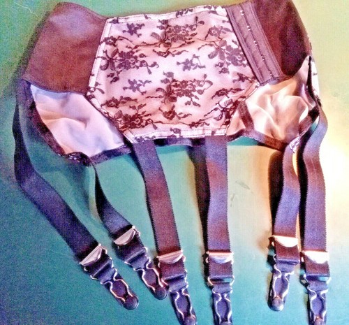 Nylon Straps,Nostalgie Straps, beige-schwarze Spitze 6 Halter, 84-90 cm ...