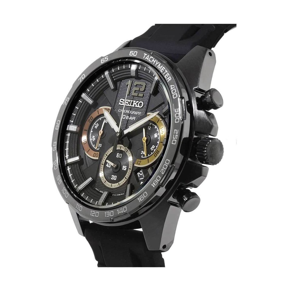 Seiko Men's Watch Chronograph Silver Tone Case Quartz Black Dial ...