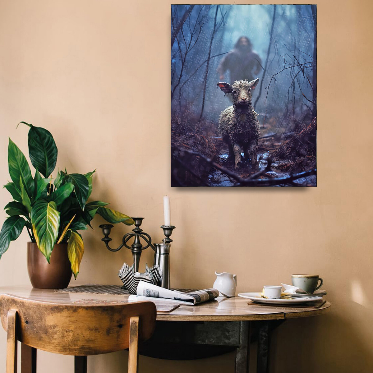Jesus Chasing After Lamb Picture Religious Christian Home Decor Print ...