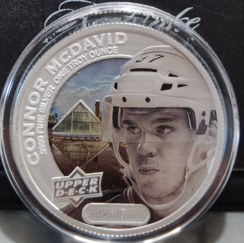 CONNOR MCDAVID UPPER DECK HOCKEY GRANDEUR ONE OUNCE .9999 SILVER COIN ...