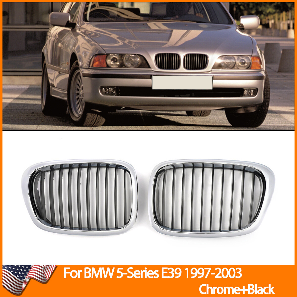 Pair Front Bumper Grille Grill For BMW E39 525i 528i 530i 540i M5 ...