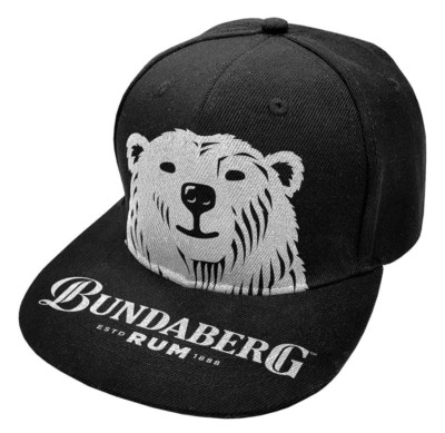 Bundy Bundaberg Rum Black Bear Face Flat Peak Hat Cap Christmas in July ...