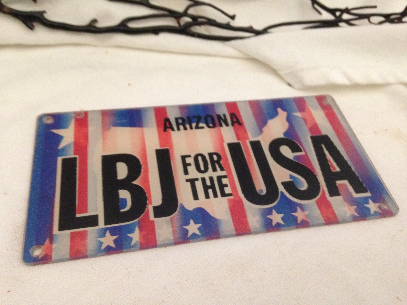 Rare 1964 DNC LBJ MINI LICENSE PLATE FLASHER "LBJ FOR USA" Arizona IAM ...