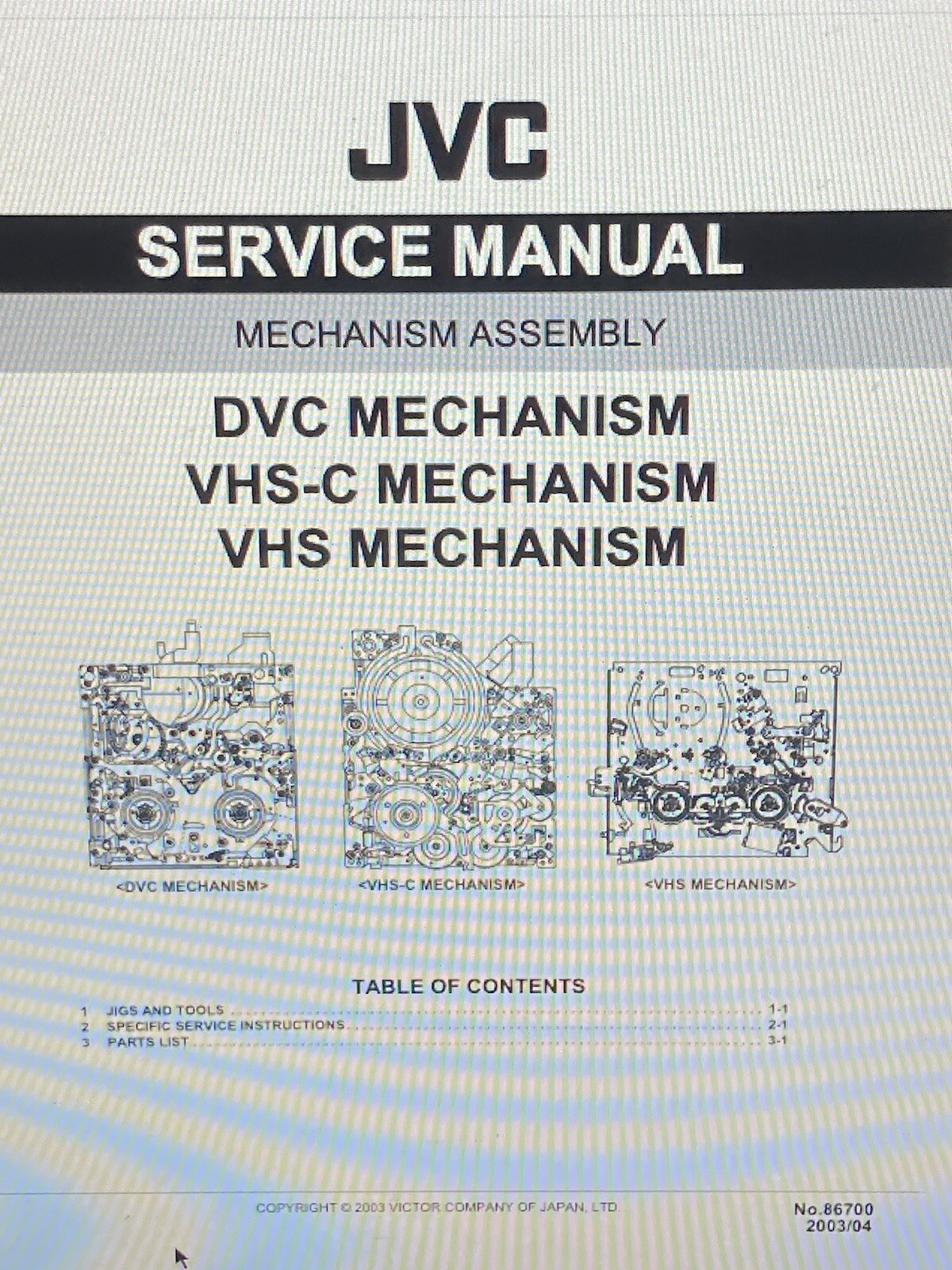 Jvc Mechanism Assembly Dvc Vhs-c Vhs Service Manual Digital | eBay