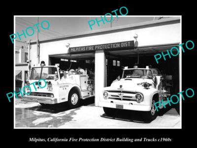 OLD POSTCARD SIZE PHOTO OF MILPITAS CALIFORNIA FIRE DEPARTMENT STATION ...