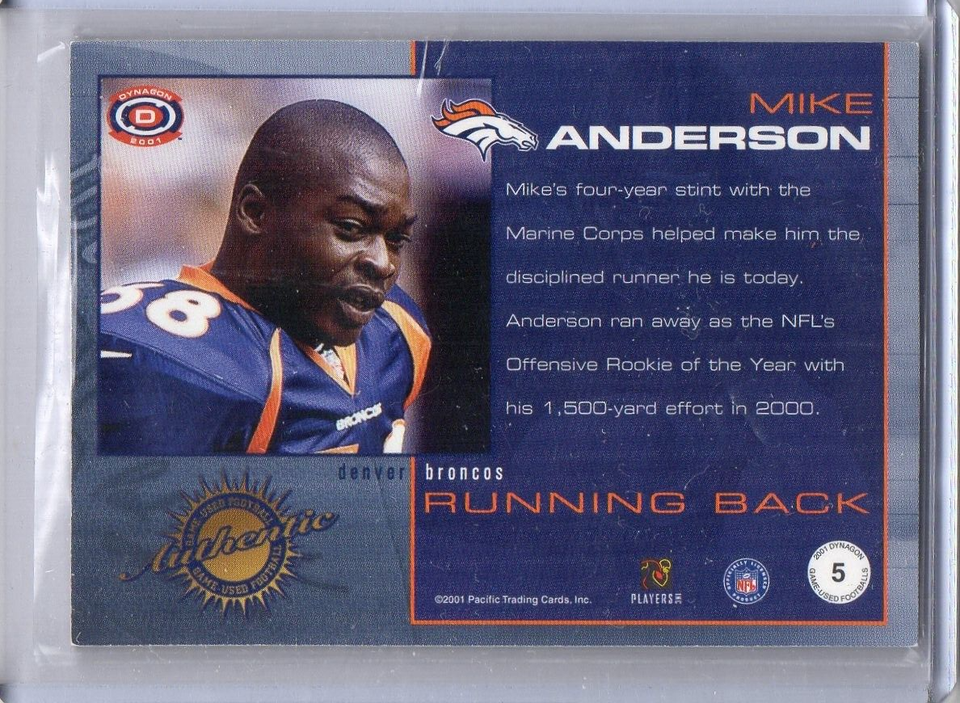 2001 PACIFIC GAME USED FOOTBALL 065/214 MIKE ANDERSON BRONCOS | eBay
