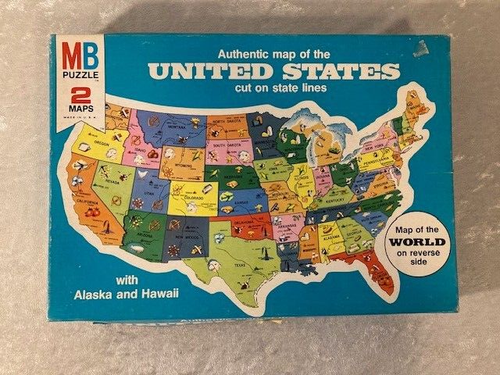 United States Puzzle 2 Sided World Map COMPLETE Milton Bradley Vintage ...