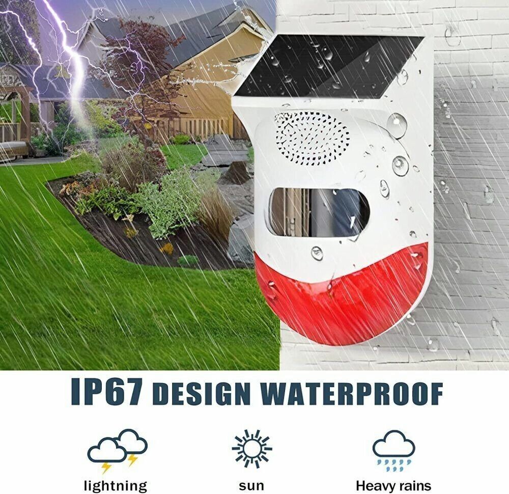 WiFi Solar Strobe Alarm Light Wireless Motion Sensor Siren Remote ...