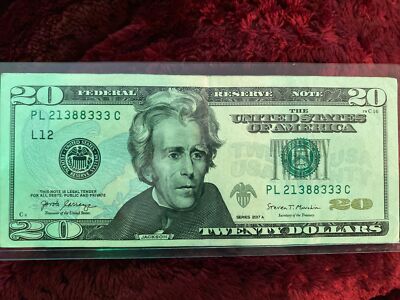 2017A DOUBLE TRIPLE SERIAL NUMBER Fancy Serial Number Note Twenty ...