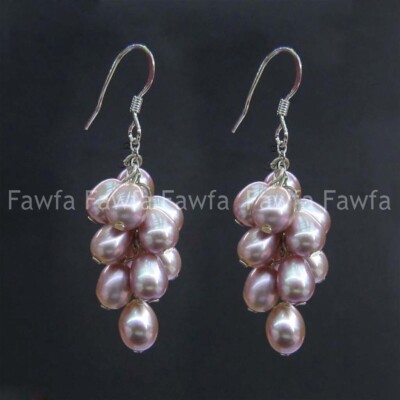 Natural 6-7mm Purple Freshwater Pearl Grape Shape Silver Hook Dangle ...