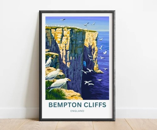 Bempton Cliffs Travel Print - Bass Rock poster, England Wall Art | eBay