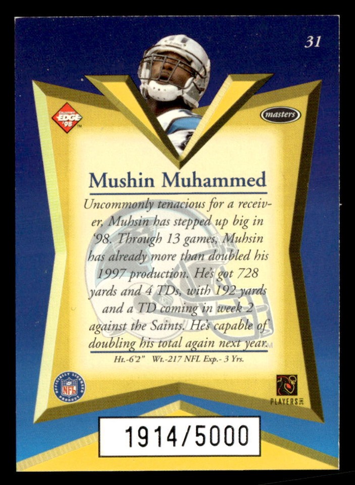 Muhsin Muhammad 1998 Collector's Edge Masters Card #31 Carolina ...