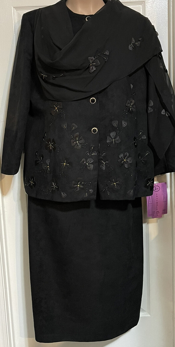 NWT New SOGIC Suits of God in Church Black Ultrasuede Floral 2pc Skirt ...