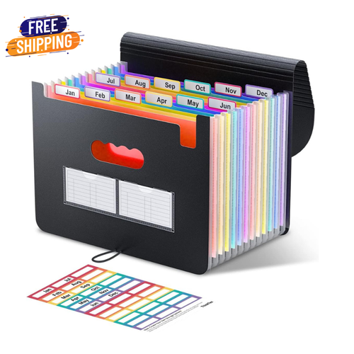 Accordion File Organizer, 12 Pockets Expanding File Folder, Portable ...