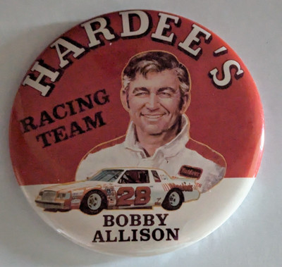 Vintage Bobby Allison 28 Car Hardee’s Racing Team NASCAR Pinback Button ...