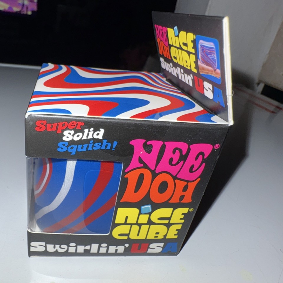 Nee Doh Nice Cube Swirlin' USA Super Solid Squish Squeeze Ball, Blue ...