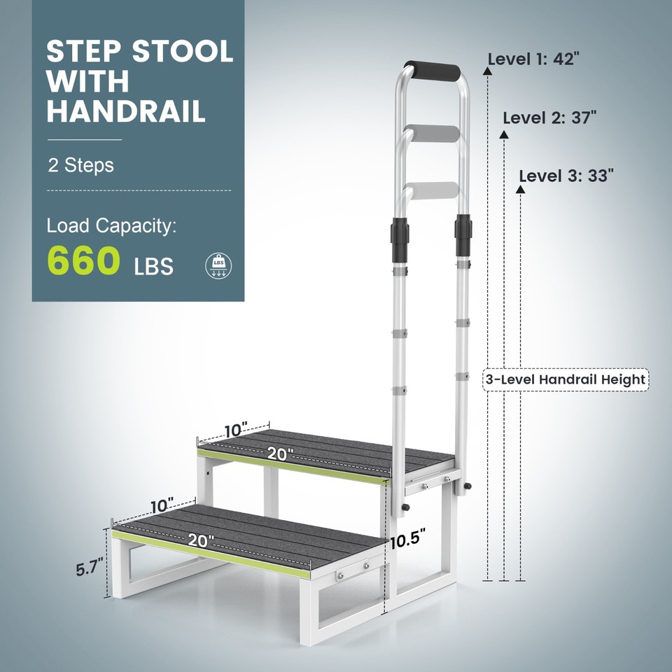 Step Stool with Handle for Elderly,Wide Platform and Anti-Slip Mats | eBay