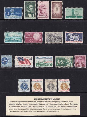 U S 1959 Commemorative Year Set (18 stamps) Mint Never Hinged | eBay