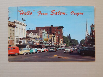Vintage "Hello" from Salem Oregon State Street Postcard Shops Hotel Old ...