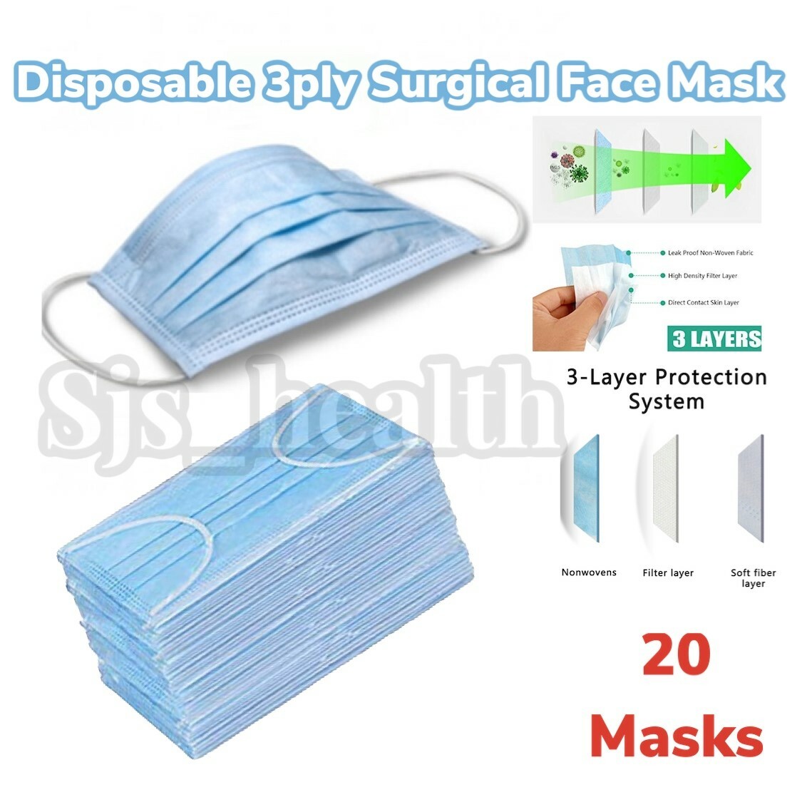 20 x Disposable Masks 3ply Surgical Dental Dust Face Cover Mouth Mask ...