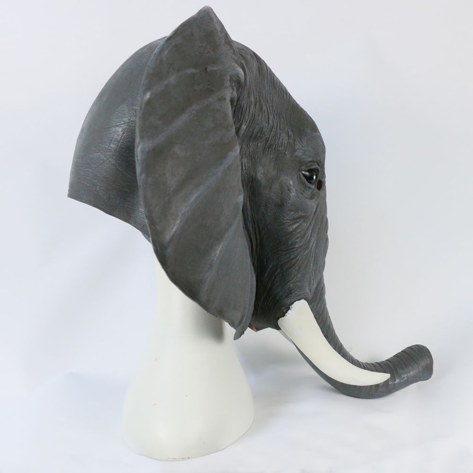 Asian Elephant Mask Full Head Unisex Gray Latex Cosplay Animal ...