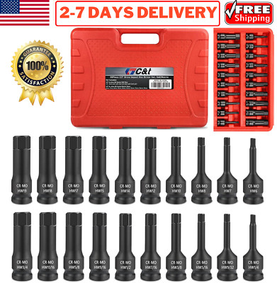 1/2" Drive Master Impact Hex Bit Set SAE Metric Hex Head Driver Allen ...