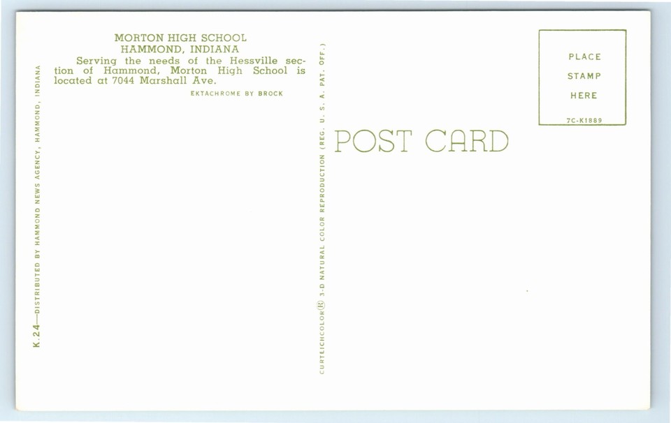 Postcard - Morton High School in Hessville Section of Hammond Indiana ...