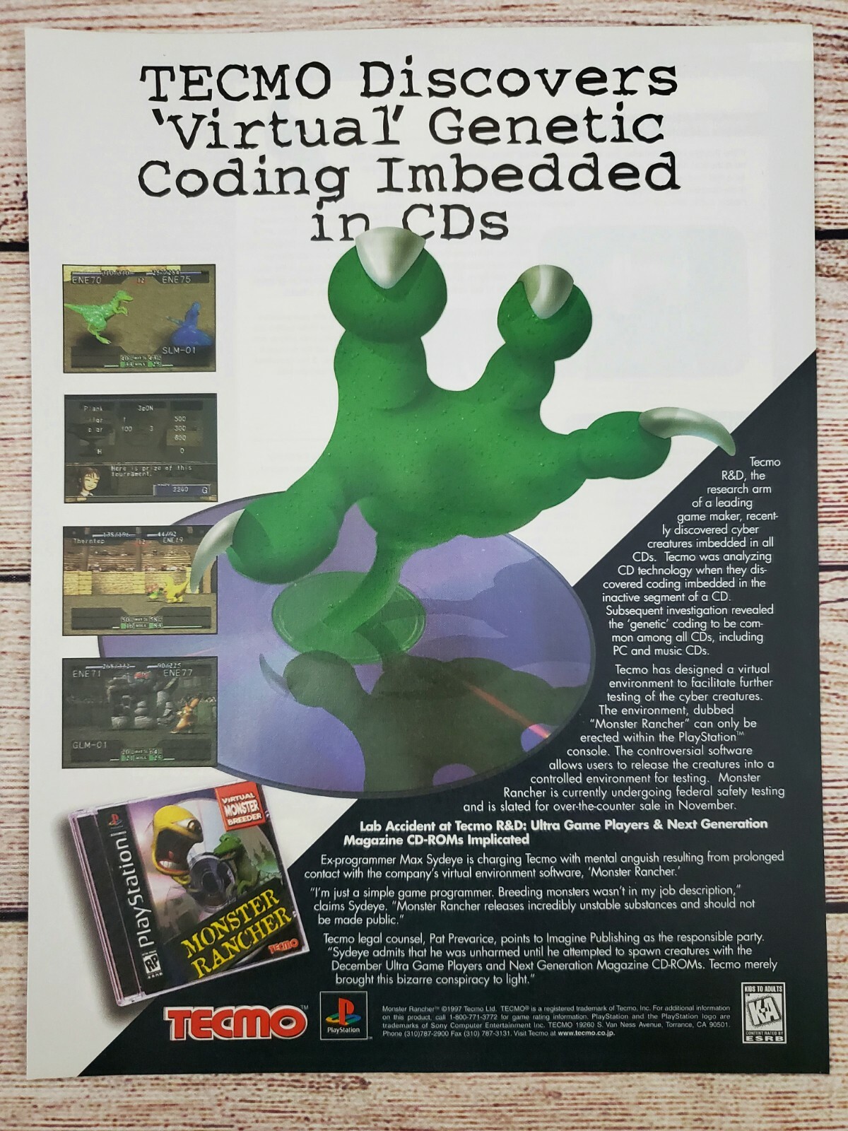 Monster Rancher Playstation 1 PS1 Original Vintage Promo Ad Art Print ...