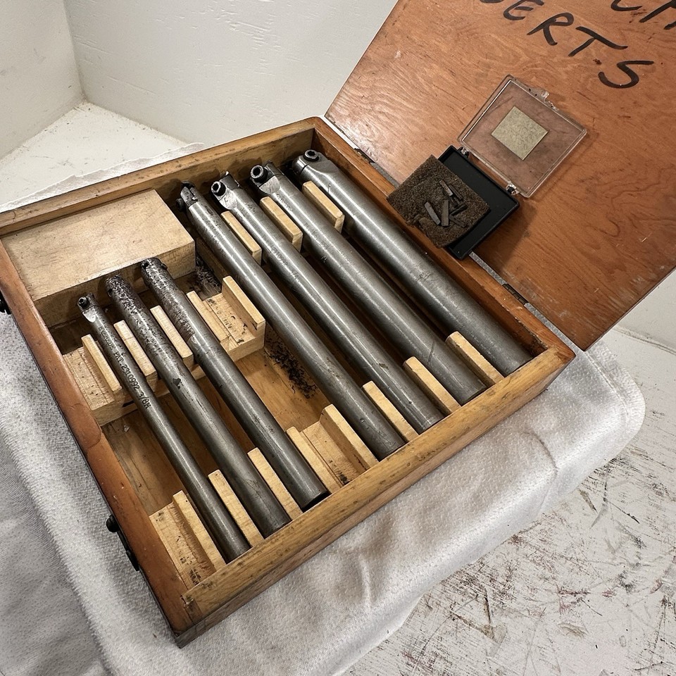 Vintage Everede HSS 7 PCS Indexable Boring Bar Set In Wood Box W/Spare ...