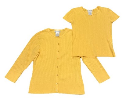 Worthington Women’s Knit Twin Set Top & Cardigan Sweater Yellow Sz S | eBay