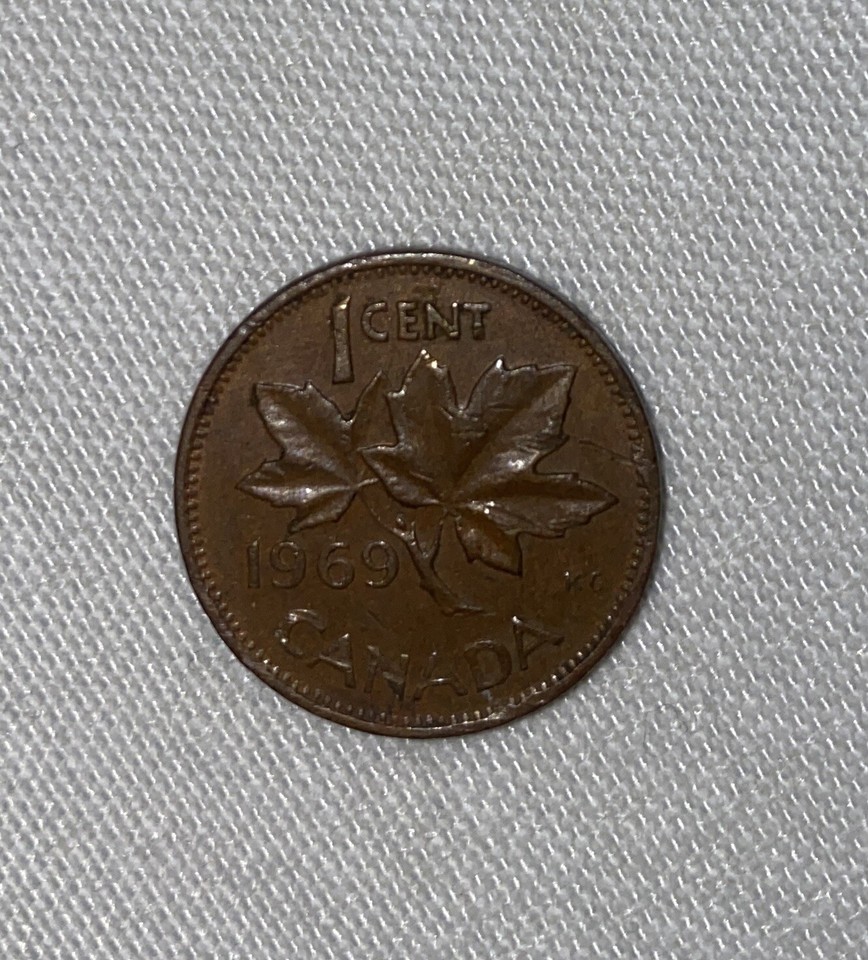 1969 Canadian 1 Cent Maple Leaf Penny Circulated Copper Coin Rare ...
