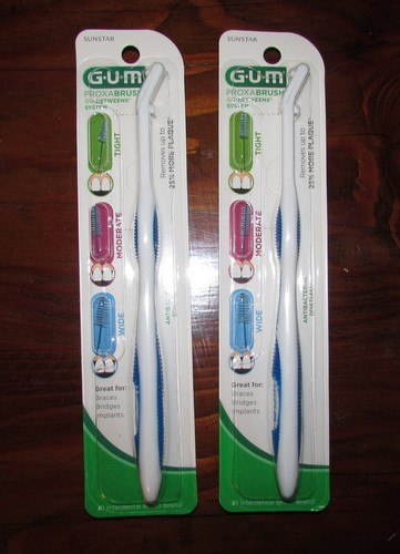 625 x2 Blue GUM Proxabrush Permanent Handle with Go-Betweens Brushes ...