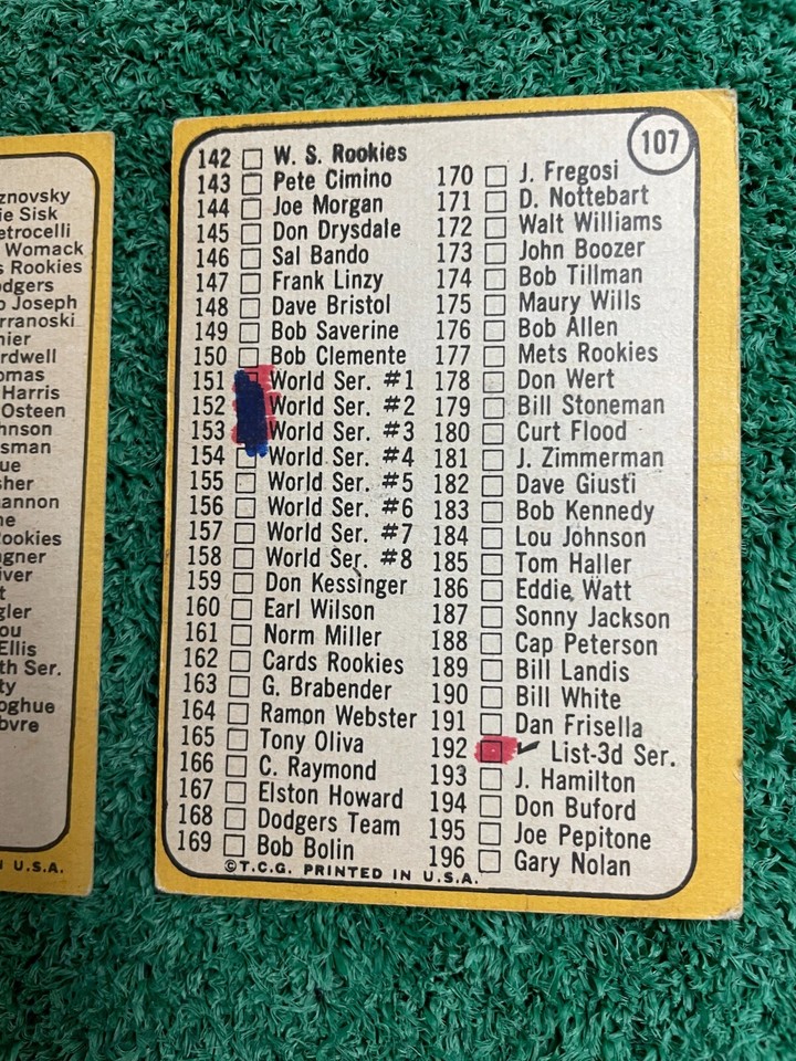 1968 Topps 107 2nd Series Checklist (#110-196) Juan Marichal Giants ...